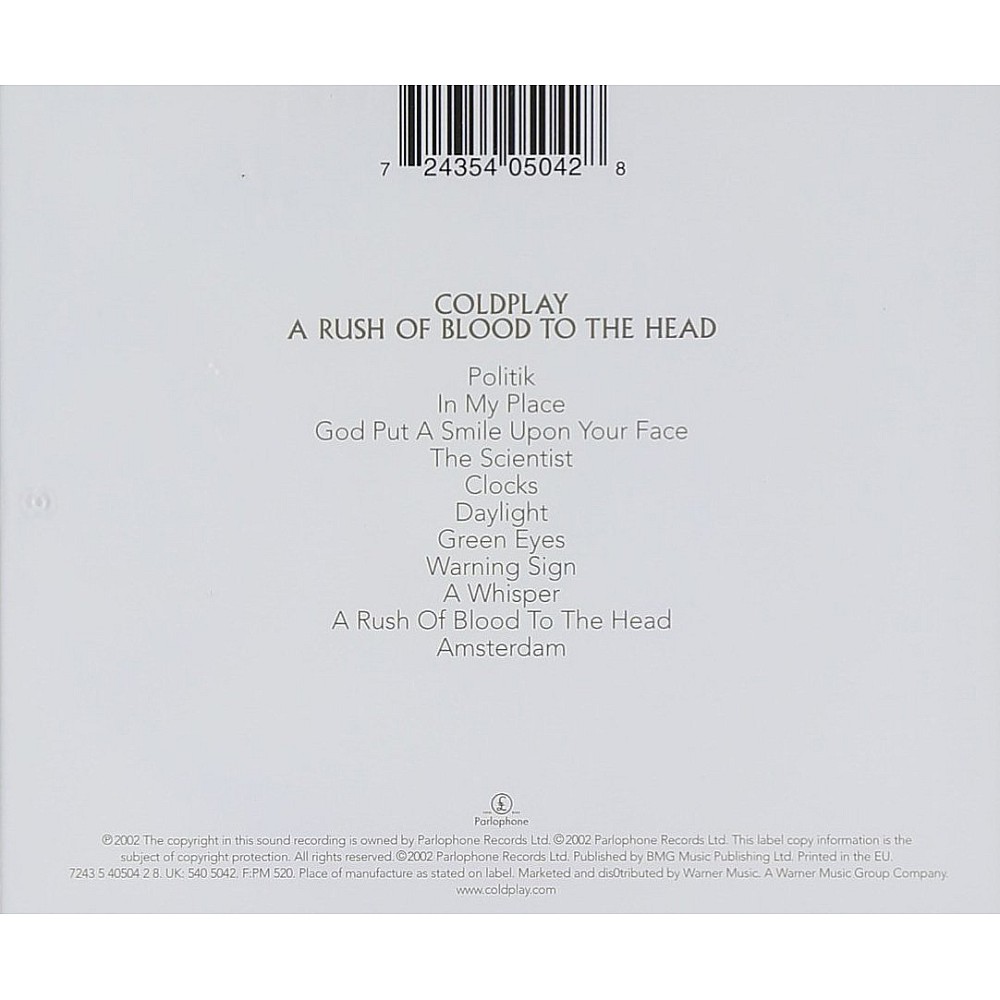Coldplay - A Rush Of Blood To The Head CD - 0724354050428