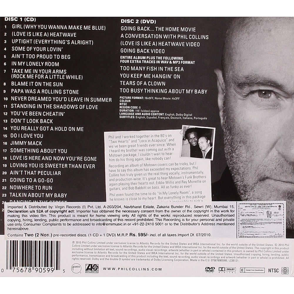 Phil Collins - Going Back CD + DVD - 0075678905995